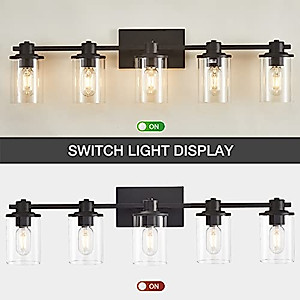 XGFOURSEVEN 5-Light Modern Bathroom Vanity Lights,Industrial Matte Black Bathroom Light Fixtures with Clear Glass, Vanity Lights Fixture for Bathroom, Living Room, Mirror,Hallway