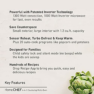 Panasonic HomeChef 4-in-1 Microwave Oven with Air Fryer, Convection Bake, FlashXpress Broiler, Inverter Microwave Technology, 1000W, 1.2 cu ft with Easy Clean Interior - NN-CD87KS (Stainless Steel)