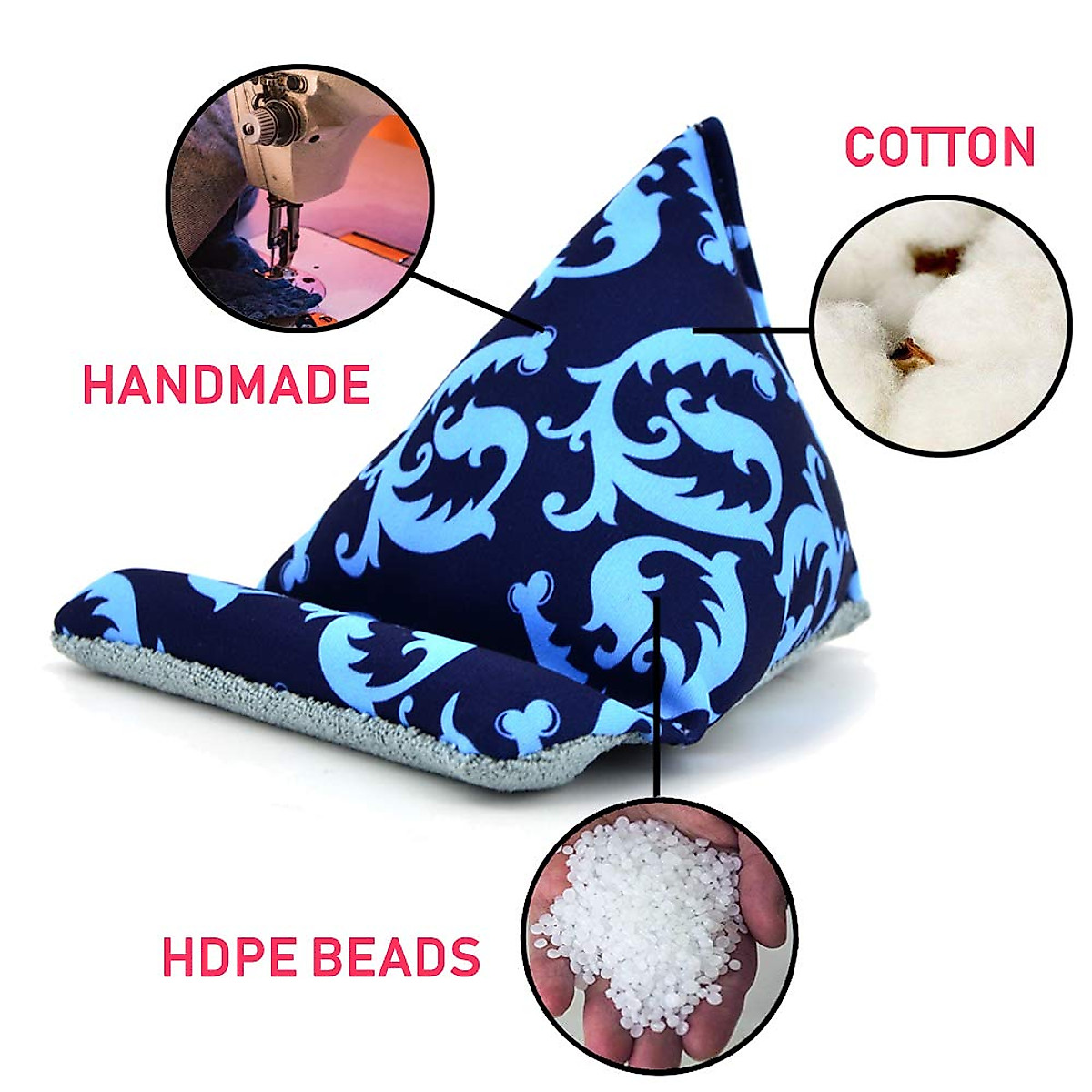 Fabric Phone Stands, Phone Pillow Holder for iPhone X iPhone 13, Handmade Phone Bean Bag Cushion for Desk (Blue)