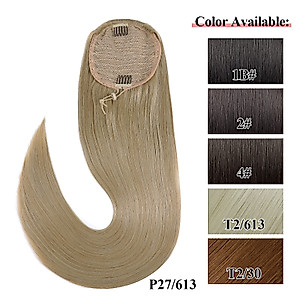 YIBANG 30inch Long Straight Drawstring Ponytail Synthetic High Puff Ponytail Hair Pieces With Comb Clip in Straight Ombre Blond Ponytail Clip in Hair Extensions Smooth &Soft(MT27/613)…