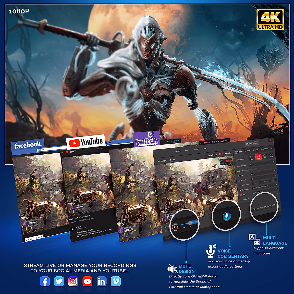 Pyle Live Gamer HDMI 4K Live Record and Stream, Multi Video Format Support, Audio-VideoLine in/Out, Super High Speed, Real Time Gameplay, Conference Live Broadcast, PCI-E Gen2 - PLINK4