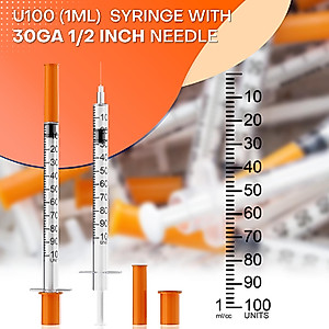 GODCREAT 1ml/cc Syringe with Needle, 30 Gauge 1/2 inch Disposable Lab Dispensing Supplies Individually Wrapped, Pack of 25