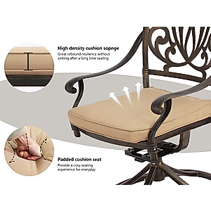 Grepatio 5 Piece Cast Aluminum Patio Dining Set Outdoor Furniture Set Patio Garden Set with 4 Swivel Rocker Ding Chairs, 4 Cushions and 35.4" Square Patio Table 2.4" Umbrella Hole (Khaki)