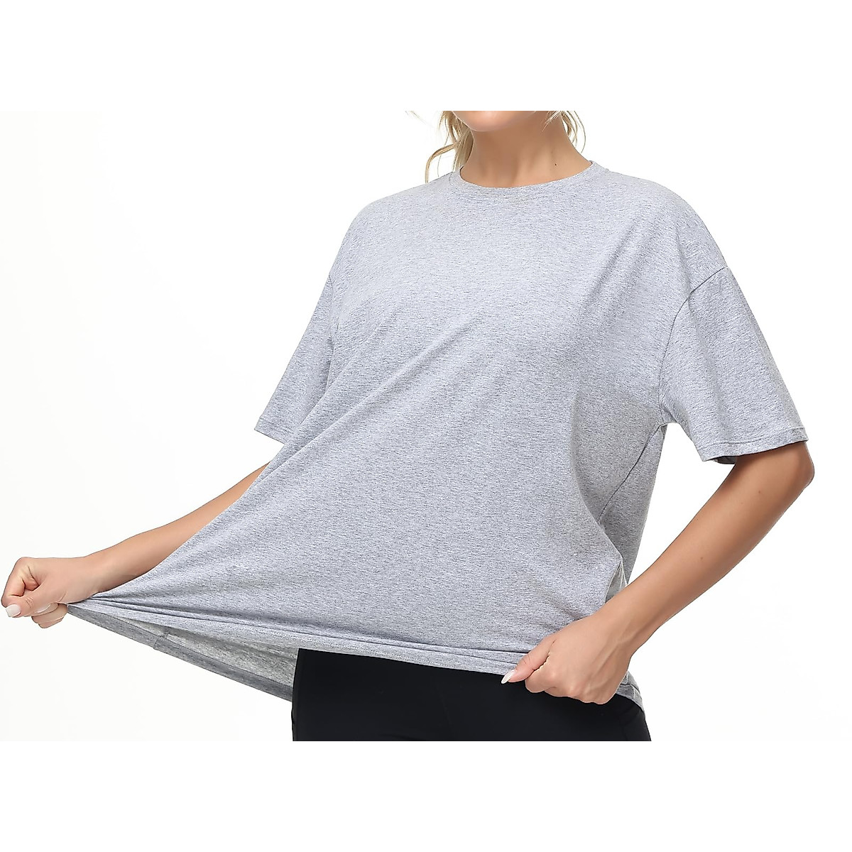 THE GYM PEOPLE Women's Casual Oversized T-Shirts Summer Crewneck Short Sleeve Workout Basic Tee Tops Heather Grey