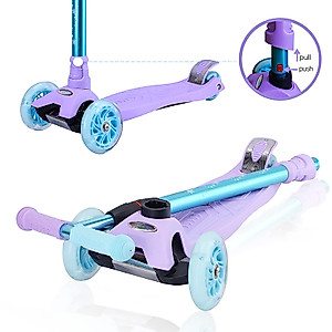 3 Wheel Scooter for Kids Ages 6-12,Kids Scooter with Light Up Wheels, Sturdy Deck Design, and 4 Height Adjustable Suitable for Kids Ages 3-12