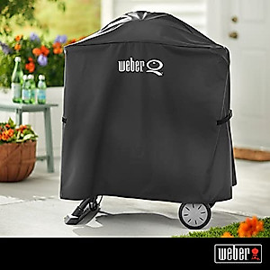 Weber Q 1000 and 2000 Series with Portable Cart Grill Cover, Heavy Duty and Waterproof, Fits Grill Widths Up To 32 Inches