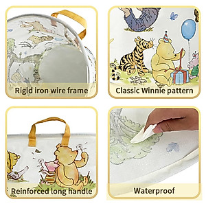 Classic Winnie Nursery Storage Basket, Large Barrel Shaped Canvas Laundry Hamper With Waterproof PE Coating, Foldable, Bathroom and Bedroom Set, Clothes,Toys Bin. (Beige)