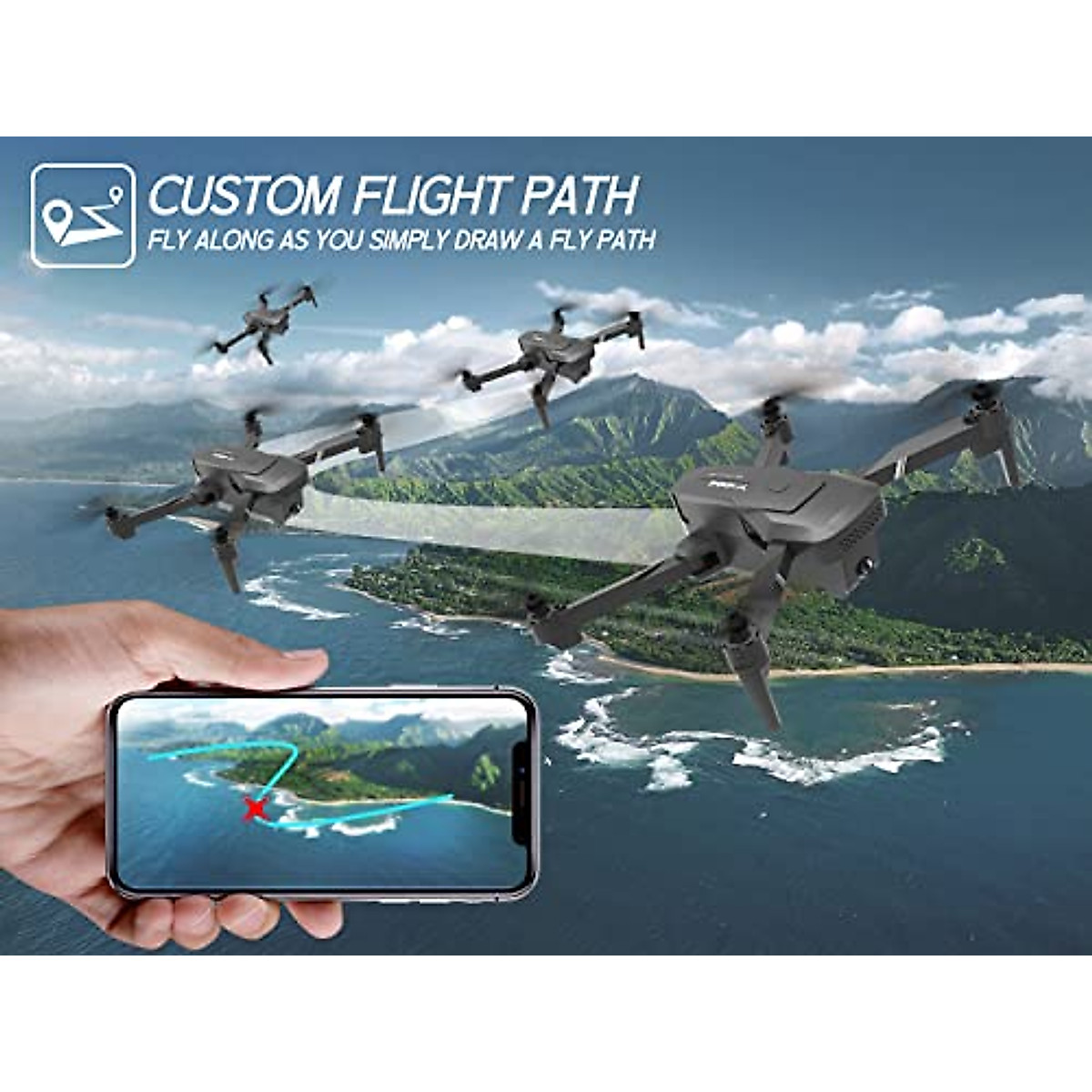 NEHEME NH760 Drones with 1080P HD Camera for Adults, WIFI FPV Live Video, RC Quadcopter Foldable Drones for Kids Beginners, Headless Mode, One Key Start Toys Gifts with 2 Batteries, Upgraded Version