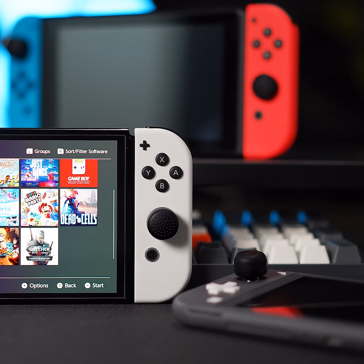 eXtremeRate 3 Pairs Anti-Slip Black Silicone Extended Length Thumb Grips Thumbstick Caps Case Cover for Nintendo Switch Joy-Con & Switch OLED Joy con, Jostick Cover Caps for Nintendo Switch Lite