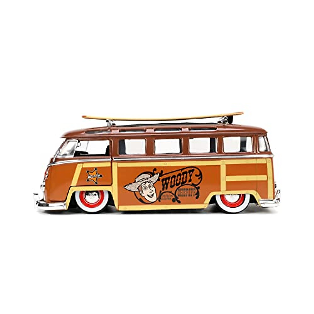 Jada Toys Disney Pixar Toy Story 1:24 Volkswagen T1 Bus Diecast Vehicle & 2.75" Woody Figure, Brown