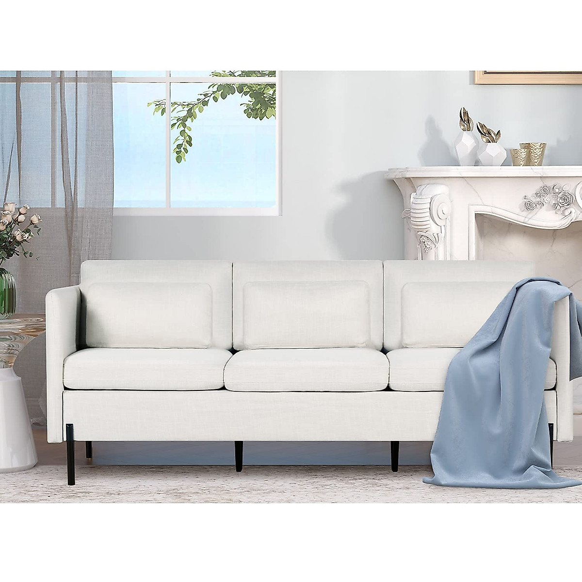 TYBOATLE Upholstered Modern Loveseat Sofa Couch with 2 Rectangular Pillows and Metal Legs, 55" W Fabric Comfy Couches for Living Room, Bedroom, Small Space, Apartment, Office (Cream Beige)