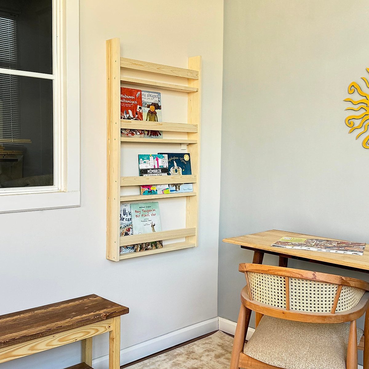 Ultimate Premium Products Floating Montessori Bookshelf, Space-Saver Nursery Book Shelves, Bookshelf for Kids Room, Hanging Shelf for Baby Nursery Room Decor, Spruce Wood Wall Nursery Bookshelf