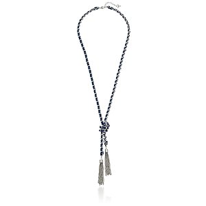 GUESS "Basic" Silver and Denim Woven Tassel Y-Shaped Necklace, 30" + 2" Extender