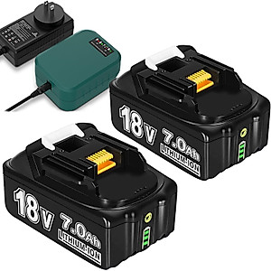 7.0Ah 2Pack BL1815 18V Battery and Charger Compatible with Makita 18V Battery and Charger Combo for Makita 18V LXT Battery and Charger for Makita BL1830 BL1820 BL1850 Lithium-ion Battery and Charger