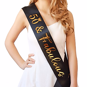Docooniver 50th Birthday Sash for Women and Men,50&Fabulous Sash Black with Gold Foil Lettering.