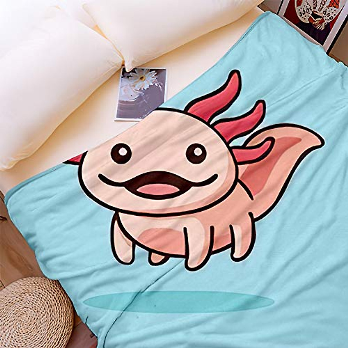 Axolotl Blanket,Plush and Warm Home Soft Cozy Portable Fuzzy Throw Blankets for Couch Bed Sofa,Cute Axolotl (Ambystoma Mexicanum) in Front of A Light Blue,40"x50"