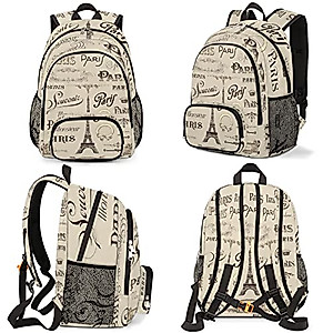 Vintage Paris Eiffel Tower School Backpack, College School Bags Lightweight Laptop Backpack Bookbag Casual Daypack Rucksack Elementary Preschool Backpack