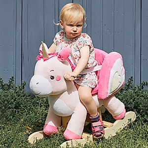 labebe Baby Rocking Horse Dragon Blue, Kids Plush Rocking Toy Stuffed Animal Rocker for 12 Months+, 1-3 Years Old Toddler Wooden Ride On Toys, Dinosaur Rocking Horse Teal Infant Girl&Boy