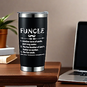 Xildew Funny Funcle Definition Best Uncle Ever Gift Idea Birthday Gift from Niece Nephew Great First Time Uncle Present for Brother Christmas Gift for Man Him Stainless Steel Tumbler 20 oz Black