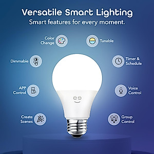 Geeni Prisma Plus 800 WiFi LED Smart Light Bulb (4-Pack), 2700-6500K Tunable Hue White to RGB, Dimmable, A19 60W, No Hub Required, Light Bulb Compatible with Alexa, Google Assistant