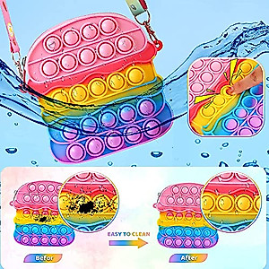 Pop Purse Pack Fidget Toy Set, 1 Girl Pop Single Shoulder Bag Toy, 9 Pop Wristband Toys, 6 Mini Pop Bubble Toys, 3 4 5 6 7 8 9 10 12 Year Old Birthday Gifts for Kids Girl, Christmas Stocking Stuffers.