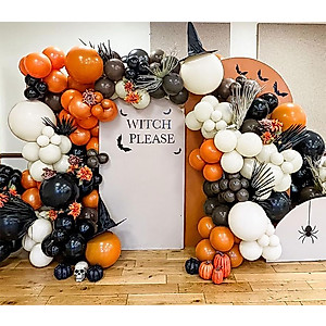 Beaumode Halloween Balloon arch with Pumpkin Bat Ghost Foil Balloons Black Orange Sand White Balloon 142pcsfor Kids Halloween Spooky Costume Party Decorations (Orange Black)