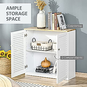 HOMCOM Sideboard Buffet Cabinet, Kitchen Cabinet, Coffee Bar Cabinet with Double Louvered Doors and Adjustable Shelf for Living Room, Hallway, White