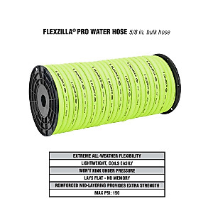 Flexzilla Pro Water Hose, Bulk Plastic Spool, 5/8 in. x 250 ft., Heavy Duty, Lightweight, ZillaGreen - HFZ58250YW