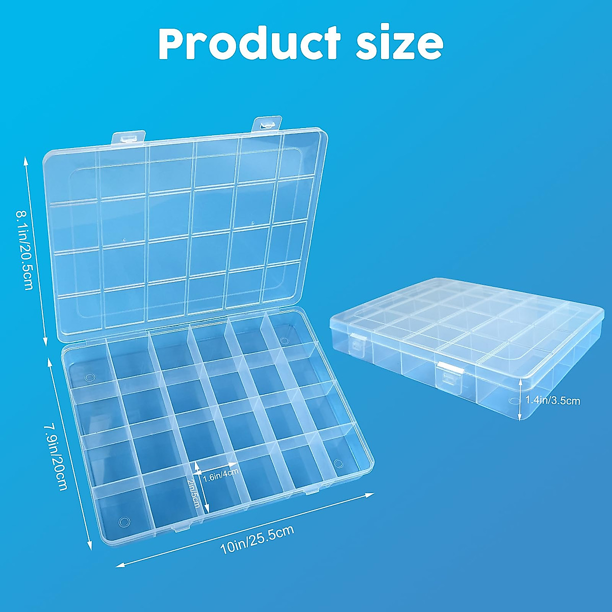 Rainmae Seashell Display Box, 24 Grids Seashell Storage Box, Transparent Plastic Seashell Starfish Trinket Storage Box, Small Craft Organizers Container for Bead, Nail, Jewelry, Stones