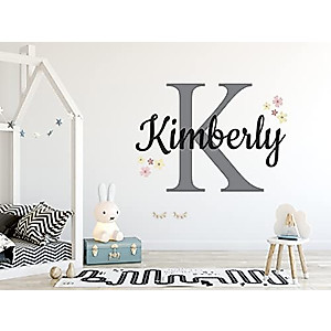 CuteDecals Custom Name and Initial with Flowers Wall Decal - Personalized & Art Mural Girls Decor Stickers for Nursery Bedroom Decoration (Mini Wide 16 inchx10 inch Height)
