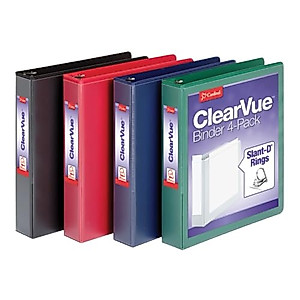 Cardinal 1.5 Inch 3 Ring Binder,Binder for School and Office, Durable D Ring, Assorted Colors, Black, Red, Blue, Green 4 Pack, Holds 375 Sheets (29300)
