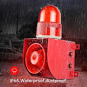 Y DIANS S Alarm Siren Waterproof Volume Tone Adjustable 120dB Loud Horn 25W Outdoor Security Button Siren with LED Strobe Light SLA-01H AC110V-120Volts