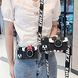 KeQili for Galaxy Note 10 Mickey Mouse Case,3D Cute Cartoon Mouse Ears Card Holder Wallet Women Girls Protective Phone Case Cover with Lanyard for Samsung Galaxy Note 10,Black