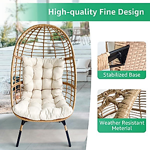 Meluvici Egg Chair Outdoor Indoor, Single Size Rattan Wicker Patio Basket Chair with 330LBS, Egg Lounger Chairs with Stand for Patio, Balcony, Bedroom, Beige