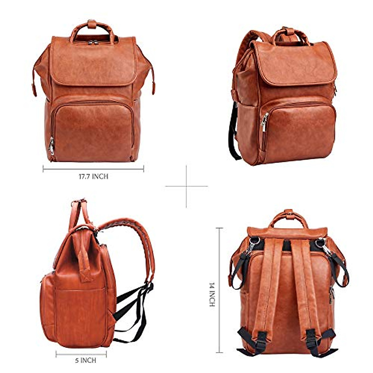 Solim Leather Diaper Bag Backpack Travel Essentials Baby Tote with Changing Pad Pacifier Case 15 Pockets Multi-functional Baby Diaper Bag Backpack Brown