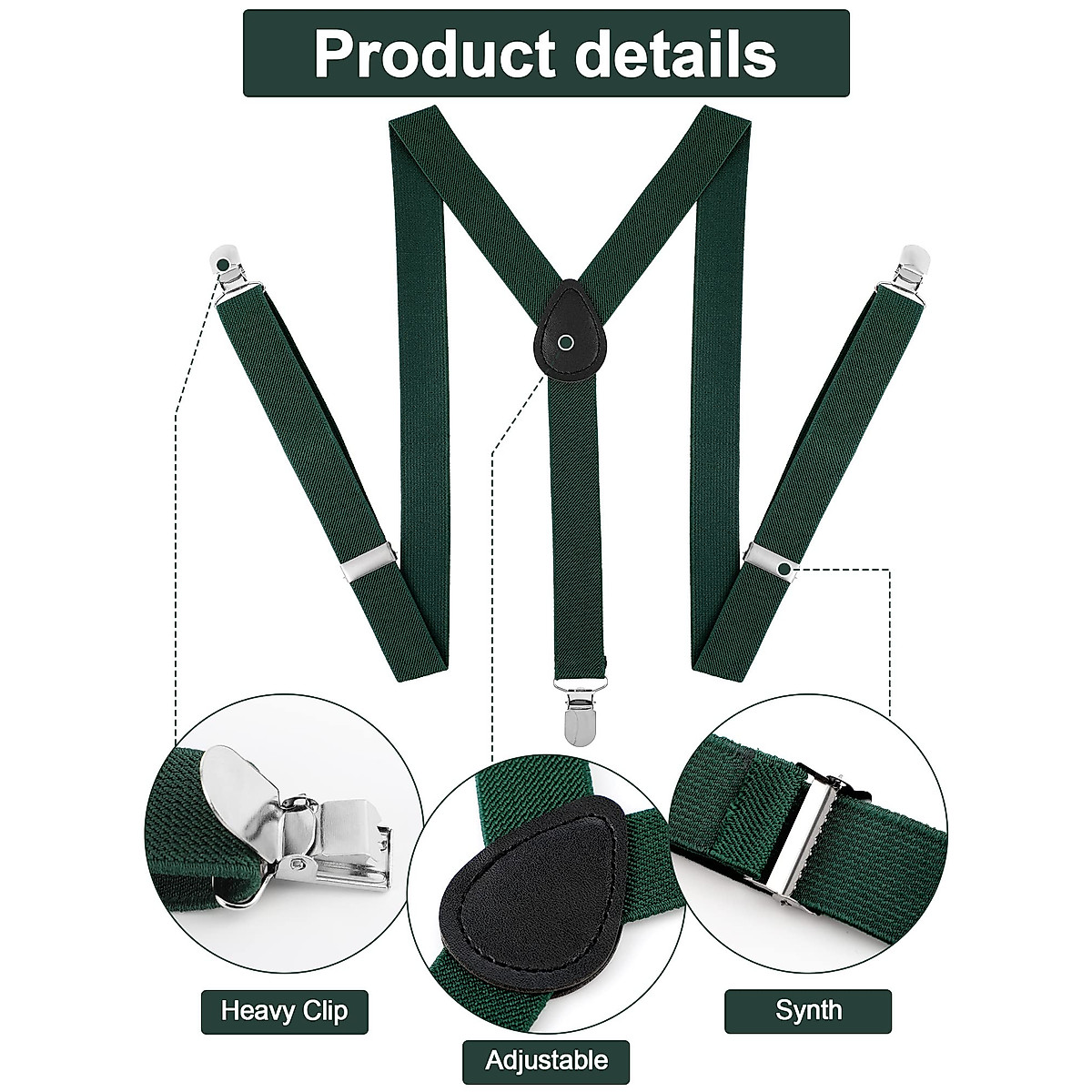 SATINIOR Suspender and Bow Tie Set 80s Clip on Suspenders for Men Women(Green)