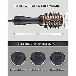 Hair Dryer Brush, Blow Dryer Brush with Enhanced Titanium Barrel & Negative Ions Technology, Hair Dryer and Styler Volumizer Professional 4 in 1 Hot Air Brush for Drying, Straightening, Curling（Black)