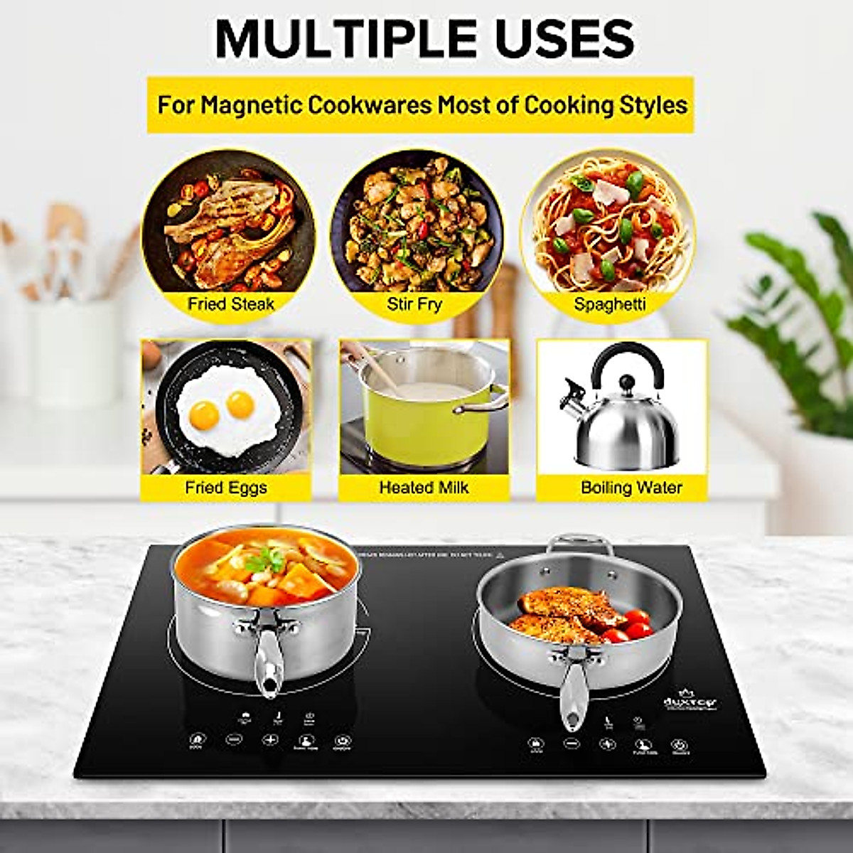 Duxtop 1800W Portable Induction Cooktop 2 Burner, Built-In Countertop Burners with Adjustable Temperature Control, Sensor Touch Induction Burner with Timer and Safety Lock, Easy to Clean, 8620BI/BTK35
