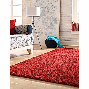 Rugs.com - Über Cozy Solid Shag Collection Rug – 2' x 3' Cherry Red Shag Rug Perfect for Entryways, Kitchens, Breakfast Nooks, Accent Pieces