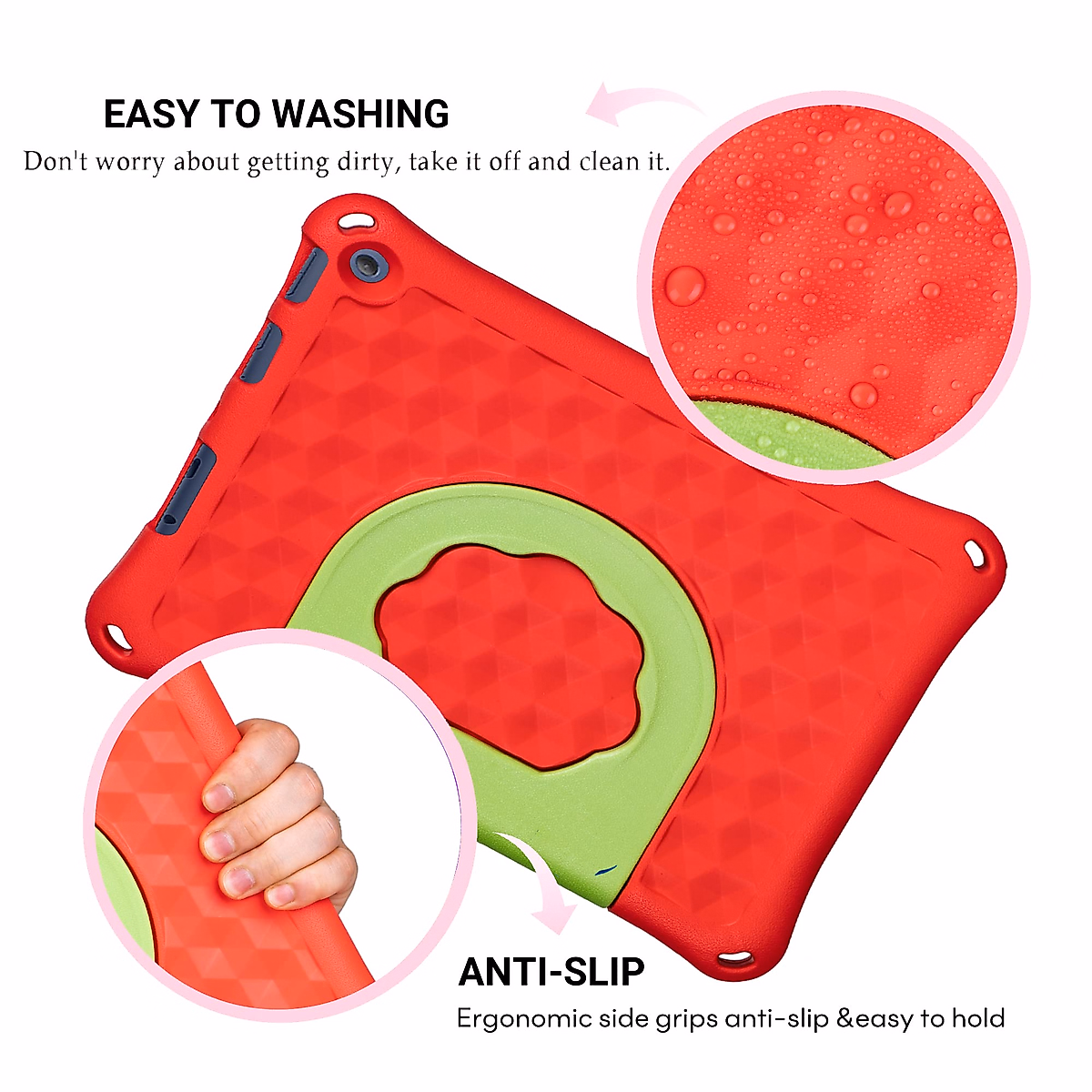 Oqddqo 10 in Tablet Case for Kids(2021 Release 11th Generation), iPad Light Weight Anti Slip Shockproof Kids Friendly Case for 10 inch Tablet(Red)