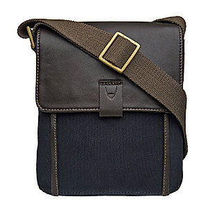 Hidesign Aiden Genuine Leather and Canvas Mini Crossbody Men/Women Messenger Bag / Travel Bag / 10.5" iPad Bag, Blue