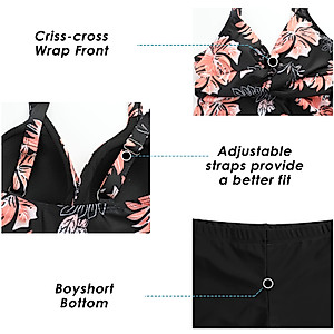 SEAFORM Women's Tankini Bathing Suits Two-Piece Tummy Control Swim Dress High Waist Printing Padded Swimsuits with Boyshorts
