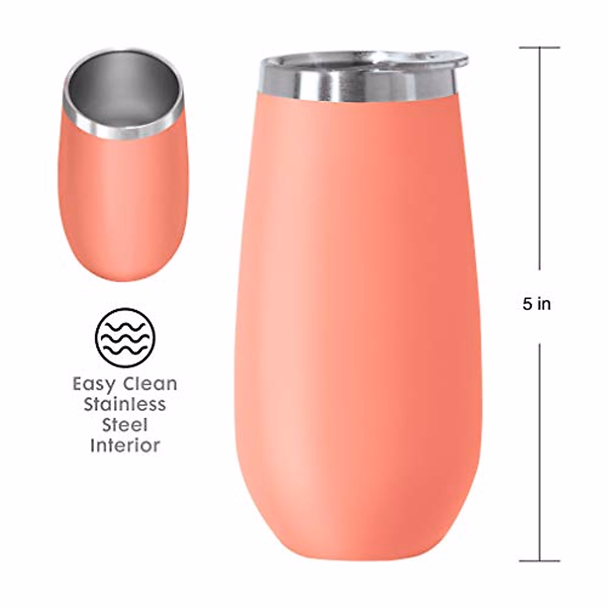 Oggi Thermo Vacuum Insulated Flute-6 oz, Coral, 6 Ounce