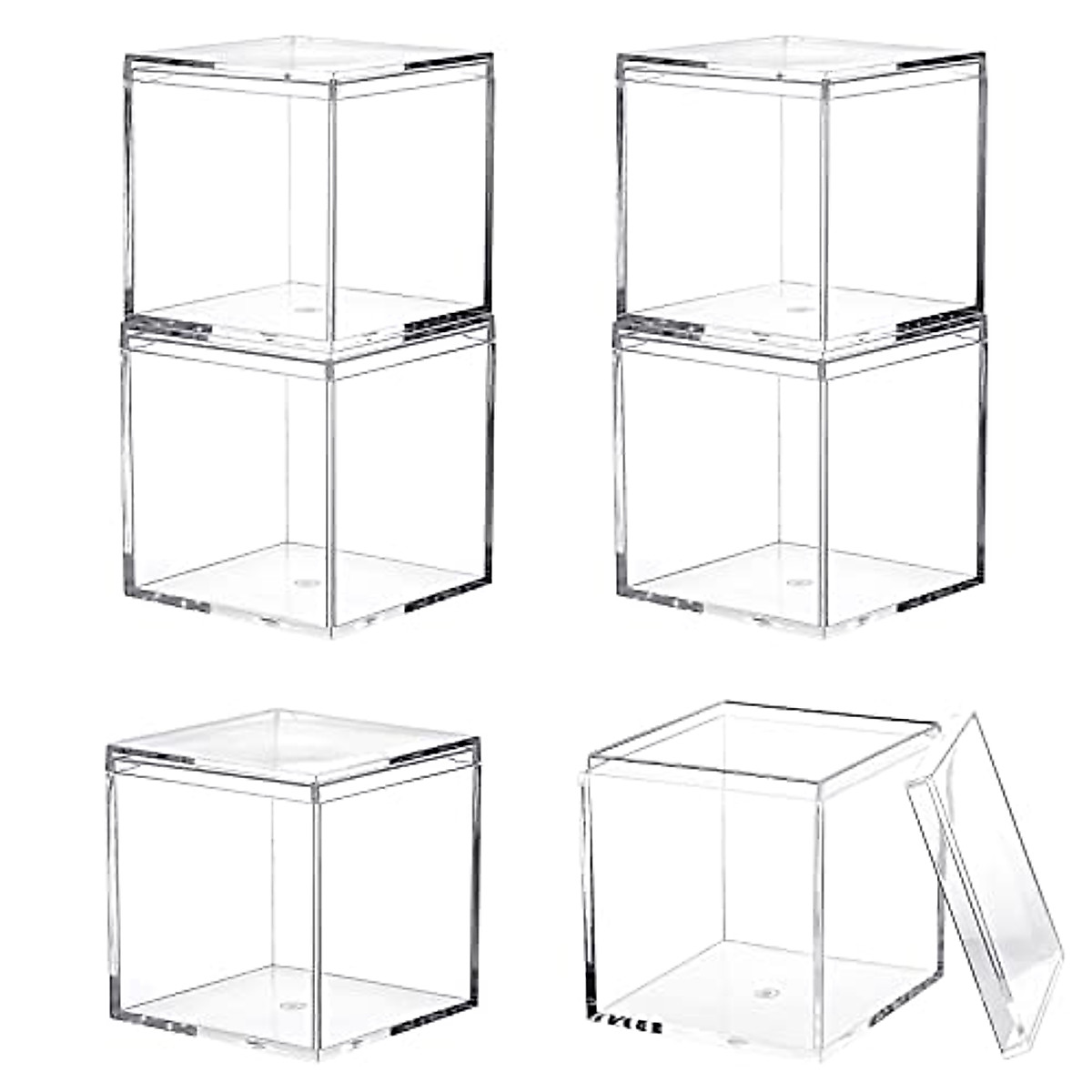 Clear Acrylic Box with LId ,Dayaanee 4 Pack Small Acrylic Box with Lid Plastic Square Cube Small Container , 2.5x2.5x2.5 Inches/65X65X65mm Storage Boxes Organizer Containers for Candy Pill and Tiny Jewelry