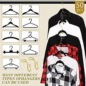 50 Pieces Clothes Hanger Connector Hooks, Metal Hanger Extender Hooks Hanger Hooks for Velvet Hangers Plastic Wooden Closet Space Saving (Gold, 50 Pieces)