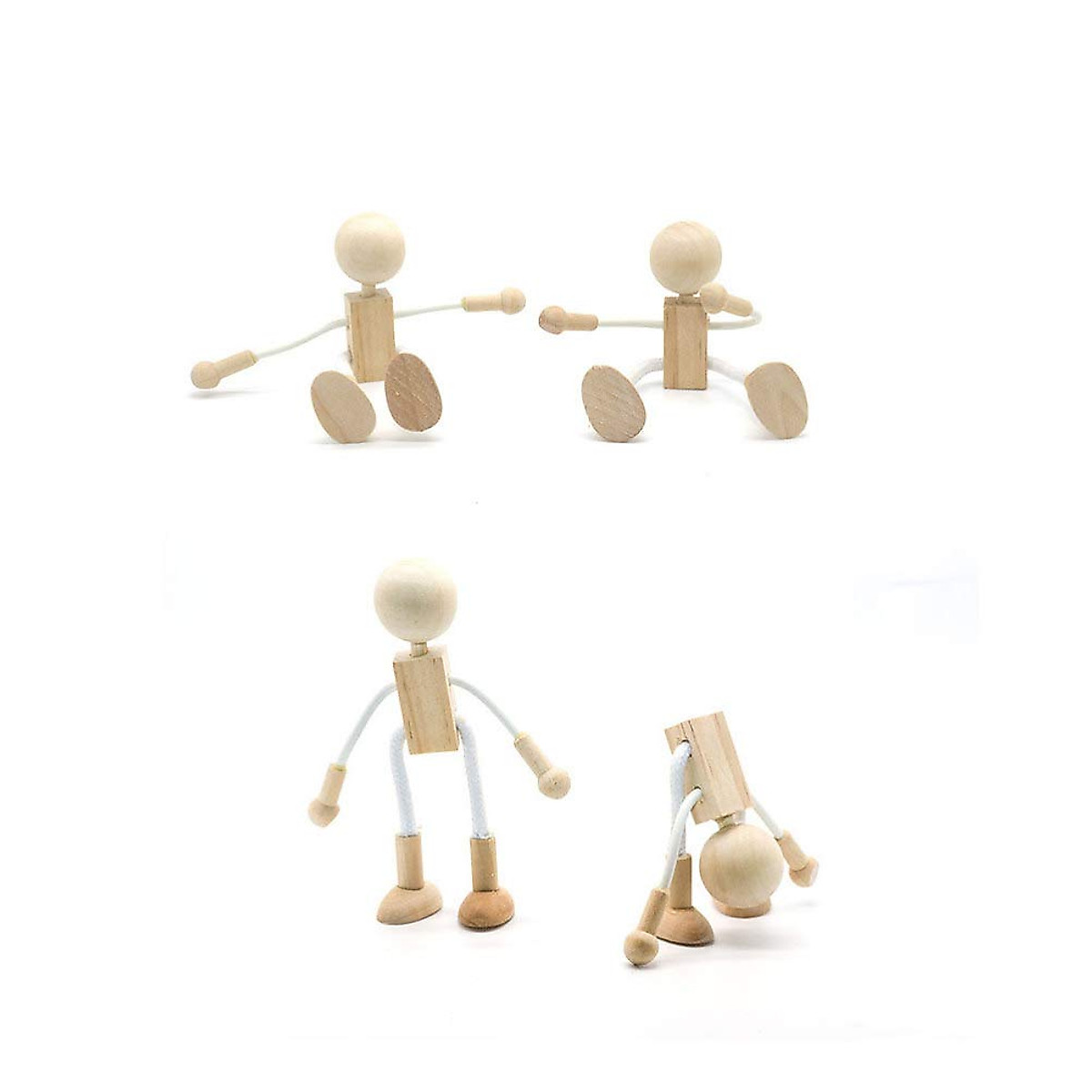 EXCEART Wood Peg Dolls 4Pcs Unfinished Wooden Peg Doll Adjustable Wood Peg People Doll Robot Paintable Bodies Figures for DIY Arts Crafts Peg Game Party Favor