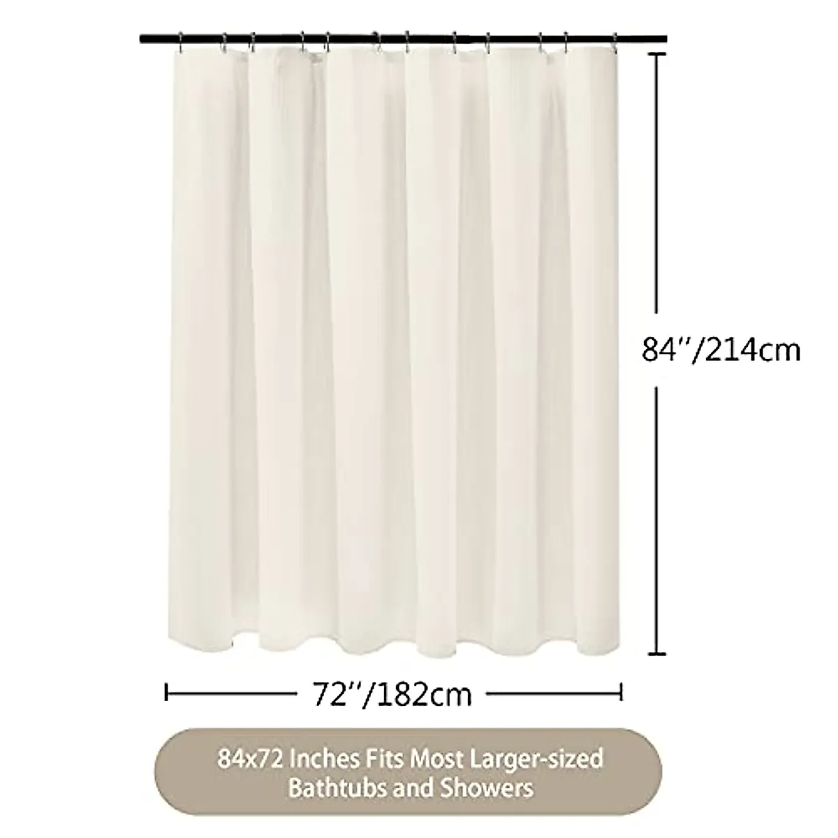 Upgraded Waterproof Shower Curtain for Bathroom with Metal Hooks Waffle Fabric Shower Curtain Heavy Duty Bath Curtain for Wet Room Bathtub Shower Stall, Weighted Hem - 72 x 72 (Cream White)
