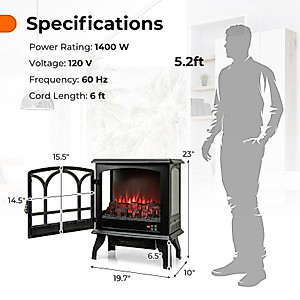 ORALNER Electric Fireplace Heater, 23-Inch Freestanding Fireplace Stove with Realistic Flame Effect, Remote & 6H Timer, Overheat Protection, Portable Fireplace for Living Room Bedroom, 1400W, Black