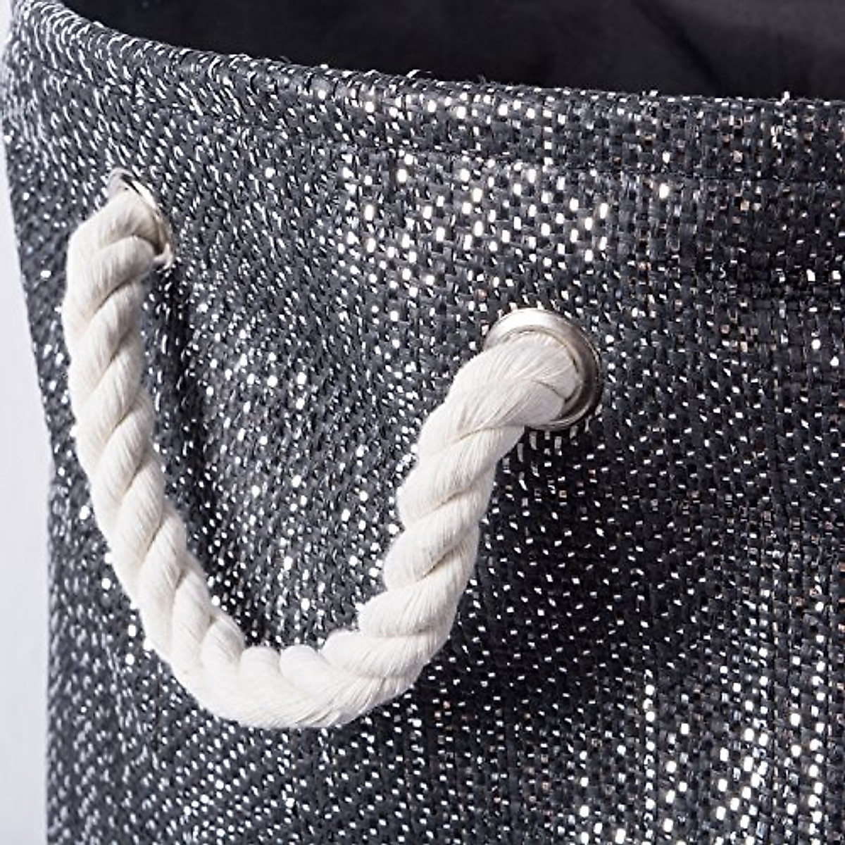 DII Woven Paper Storage Bin, Metallic Lurex, Black, Small Round