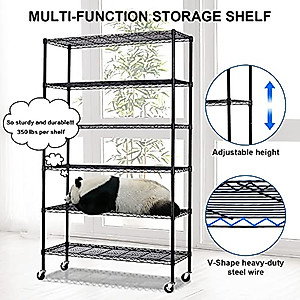 Dkeli Metal Storage Shelves 6 Tier Wire Garage Shelving with Wheels, 2100LBS Weight Capacity Heavy Duty NSF Height Adjustable Steel Shelving Rack for Pantry Kitchen Garage Basement, Black